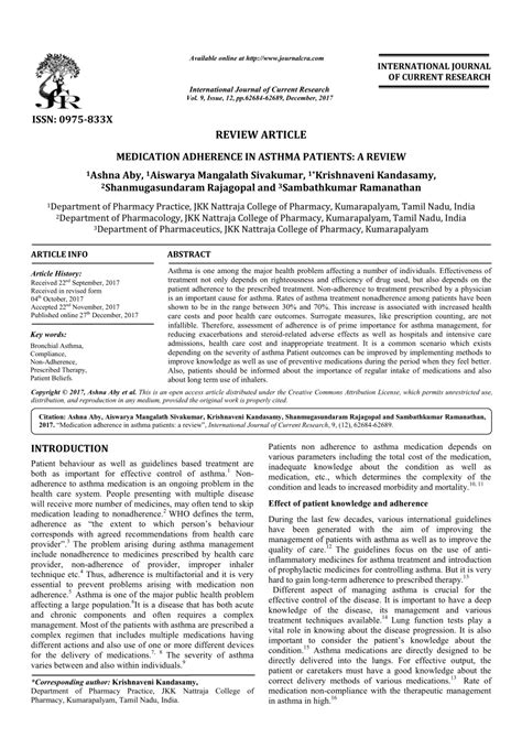 Pdf Medication Adherence In Asthma Patients A Review