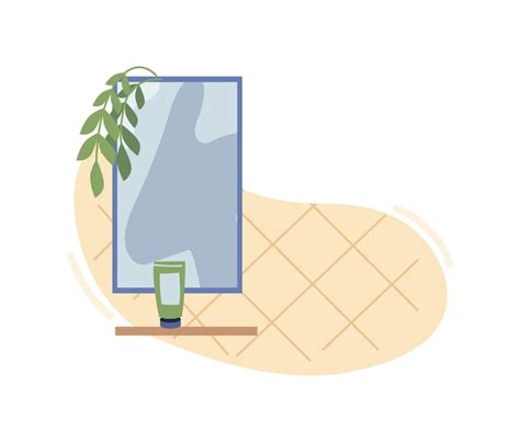 로션이 있는 욕실 거울 및 선반 프리미엄 벡터