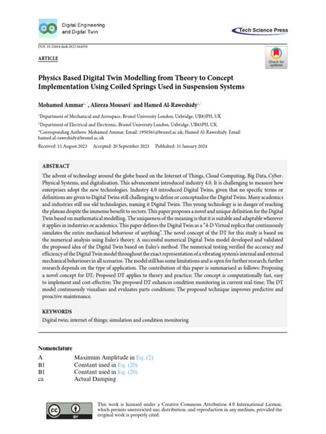 Physics Based Digital Twin Modelling From Theory To Concept Implementation Using Coiled Springs
