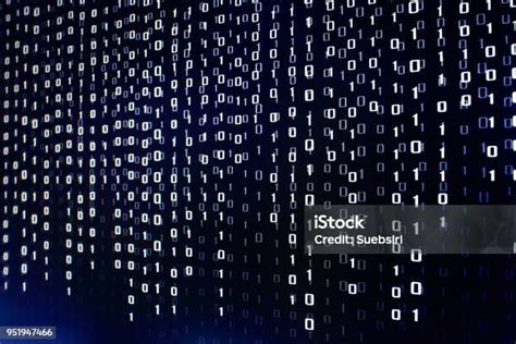 Binary Code Data Bit Screen Display On Laptop Computer Screen Matrix Of