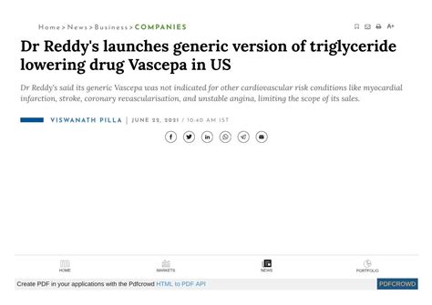 Dr Reddys Launches Generic Version Of Triglyceride Lowering Drug Vascepa In Us Docslib