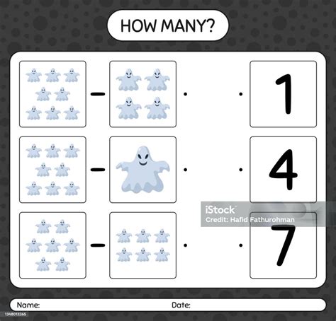 얼마나 많은 유령과 게임을 계산 유치원 어린이용 워크시트 어린이 활동 시트 0명에 대한 스톡 벡터 아트 및 기타 이미지 0명