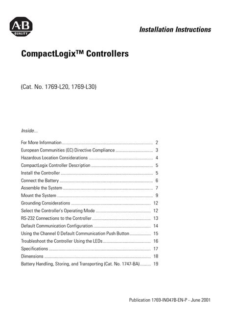 Compactlogix™ Controllers Installation Instructions Download Free