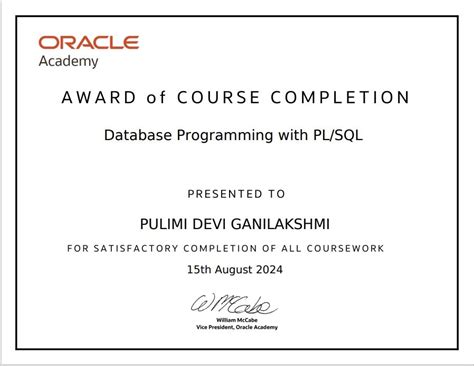 devi ganilakshmi pulimi on linkedin plsql databaseprogramming certification technicalhub