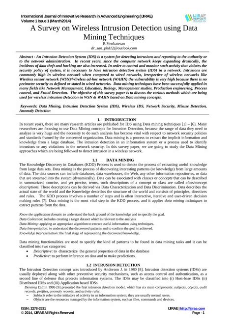 Pdf Ijiraea Survey On Wireless Intrusion Detection Using Data