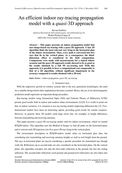 Pdf An Efficient Indoor Ray Tracing Propagation Model With A Quasi 3d Approach