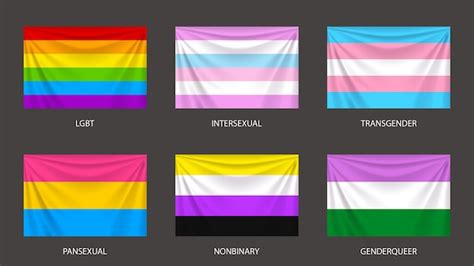 Illustration Of Realistic Sexual And Gender Colorful Flags Set On Grey