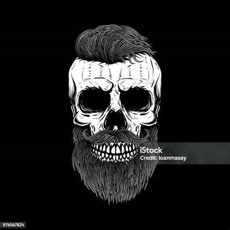 어두운 배경에 수염된 해골입니다 포스터 상징 T셔츠를 위한 디자인 요소입니다 벡터 일러스트 레이 션 인간의 골격에 대한 스톡
