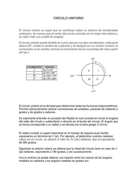 Circulo Unitario Pdf Pi Sistema De Coordenadas Cartesianas