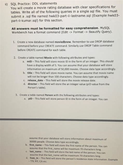 Solved 1 Sql Practice Ddl Statements You Will Create A Movie