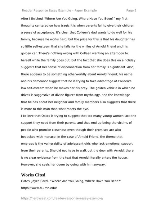 Reader Response Essay Example Words NerdySeal