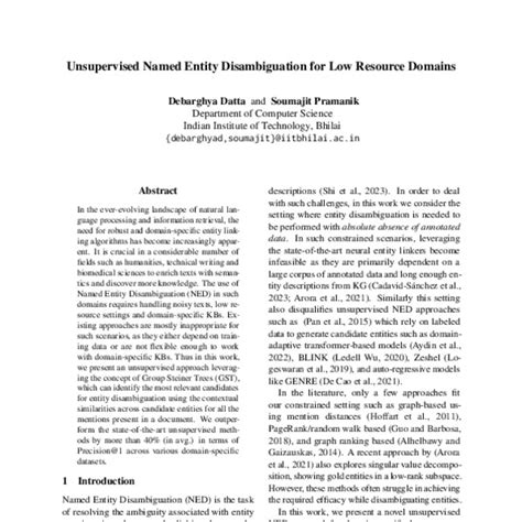 Unsupervised Named Entity Disambiguation For Low Resource Domains Acl Anthology