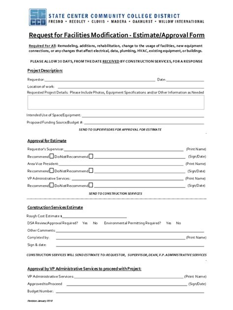 Fillable Online Request For Facilities Modification Estimateapproval