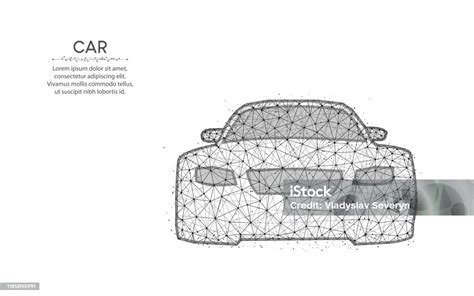 자동차 낮은 폴리 디자인 수송 추상 기하학 예술 흰색 배경에 포인트와 선으로 만든 와이어 프레임 메쉬 다각형 벡터 일러스트를
