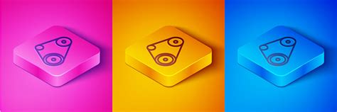 아이소메트릭 라인 타이밍 벨트 키트 아이콘은 분홍색과 주황색 파란색 배경에 분리되어 있습니다 정사각형 버튼 벡터 3차원 형태에 대한 스톡 벡터 아트 및 기타 이미지 Istock