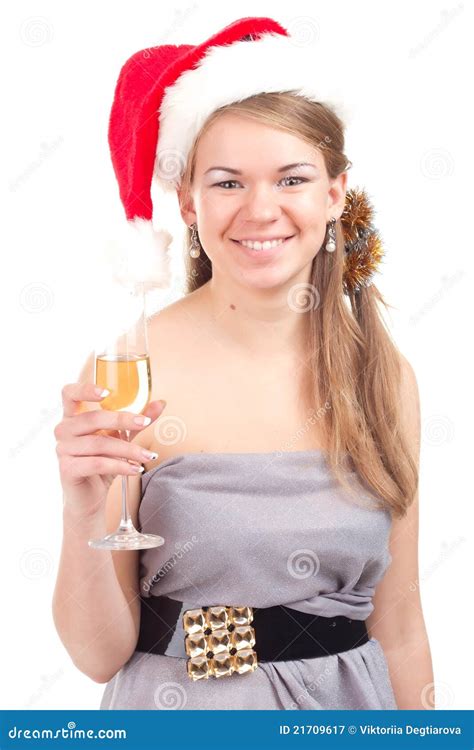 Girl Celebrates Christmas With A Glass Of Wine Stock Image Image Of