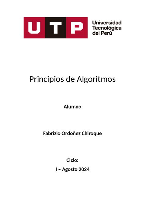 Tarea de Principios del Algoritmos Principios de Algoritmos Alumno Fabrizio Ordoñez Chiroque