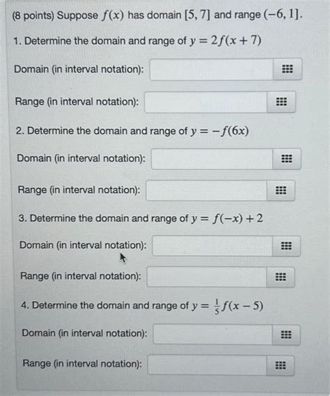 solved 8 points suppose f x has domain [5 7] and range