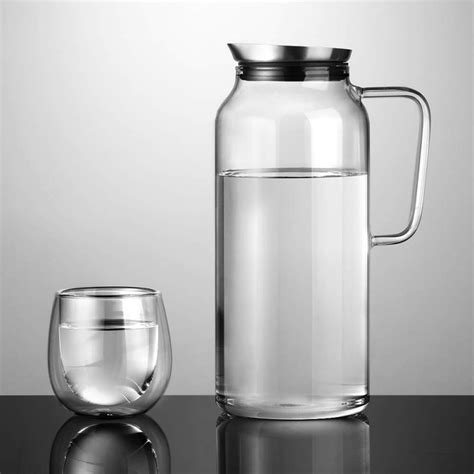Ecooe Glass Water Carafe 2 Litre Water Pitcher With Stainless Steel Lid