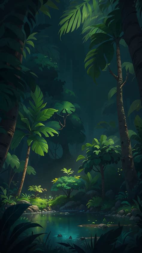 밤에는 열대우림，픽사 시네마틱 스타일 최고의 품질 영화 스틸 Seaart Ai