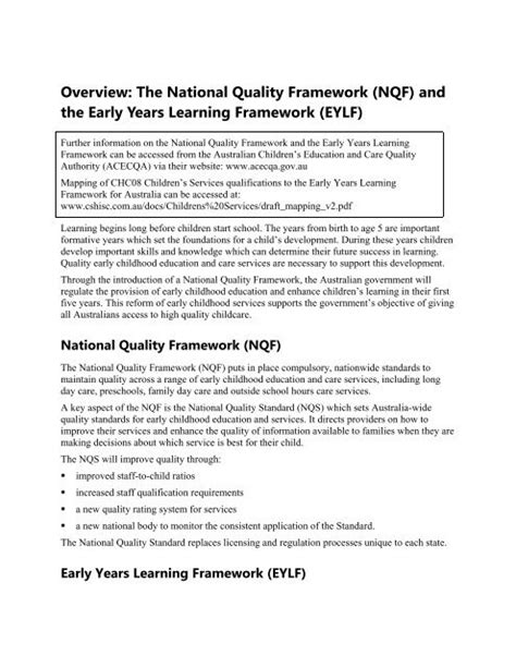 Nqf And The Early Years Learning Framework Eylf