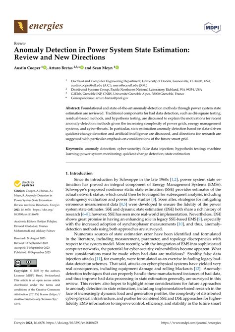 Pdf Anomaly Detection In Power System State Estimation Review And