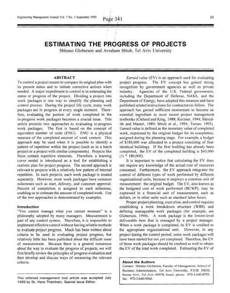 PDF Estimating The Progress Of Projects
