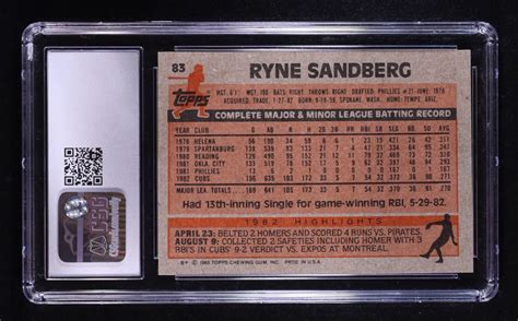 Ryne Sandberg 1983 Topps 83 Rc Csg 8 Pristine Auction