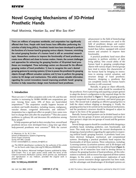 PDF Novel Grasping Mechanisms Of DPrinted Prosthetic Hands