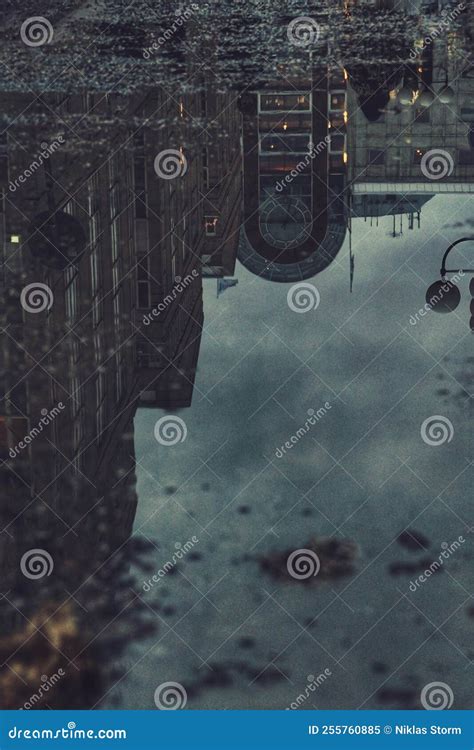 Big Puddle On City Street Stock Image Image Of Night 255760885