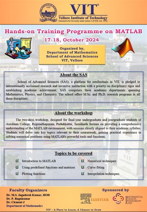 Vit Mathematics Matlab Handsontraining Auxiliumcollege Department Of Mathematics Sas Vit