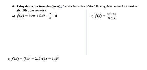 Solved Using Derivative Formulas Rules Find The Chegg