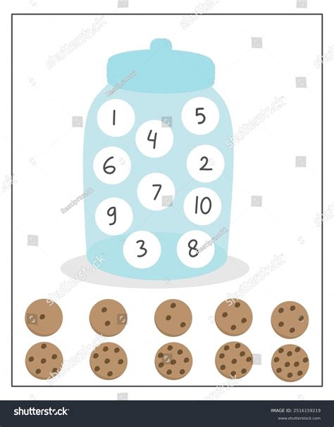 Cookies Number Matching Worksheet Kindergarten Cookie Stock Vector