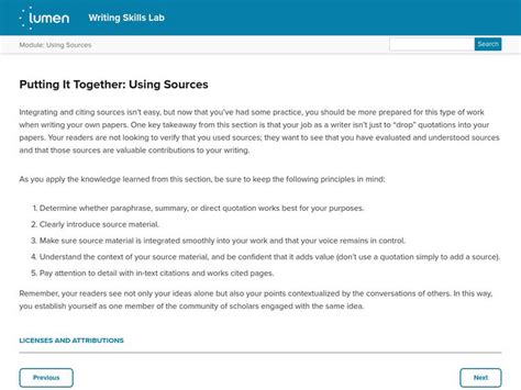 Lumen Using Sources Putting It Together Using Sources Lesson Plan