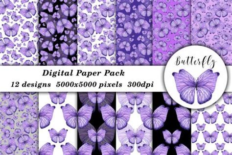 Watercolor Butterfly Purple Pattern  Graphic By