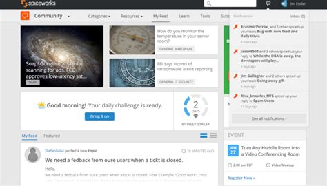Bug With New Feed And Daily Trivia Spiceworks Support Spiceworks Community