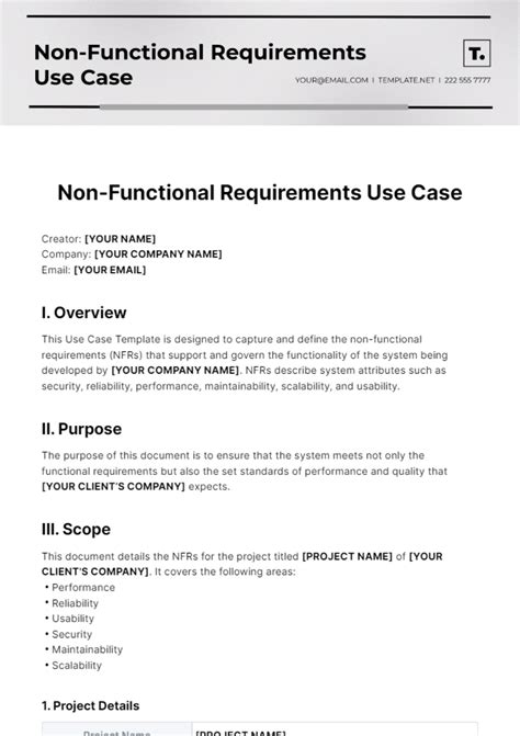 Free Non Functional Requirements Use Case Template To Edit Online