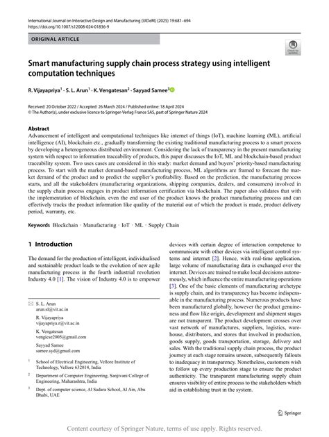 Smart Manufacturing Supply Chain Process Strategy Using Intelligent