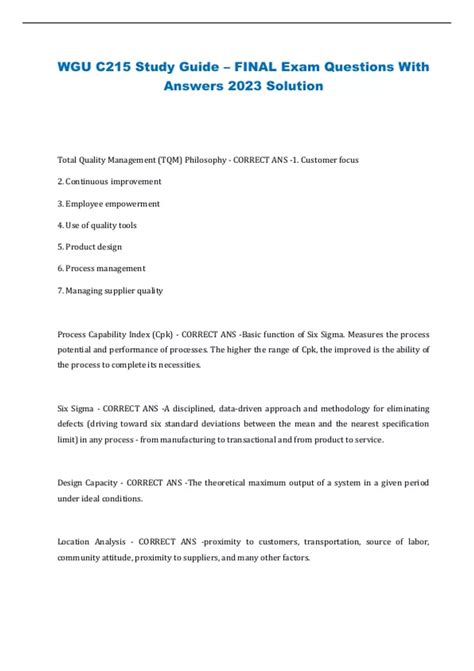 WGU C Study Guide FINAL Exam Questions With Answers Solution WGU C Stuvia US