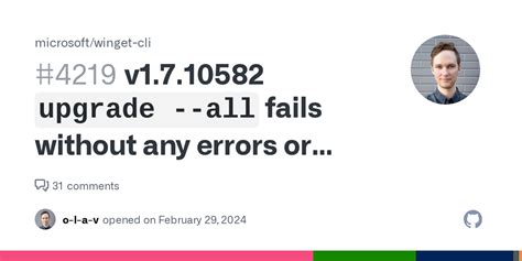 V1710582 `upgrade All` Fails Without Any Errors Or Output · Issue 4219 · Microsoftwinget