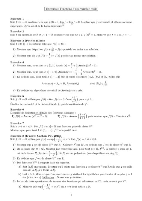 Exercices Fonctions d une variable réelle