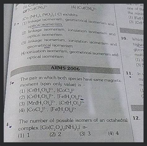 The Number Of Possible Isomer Of An Octahedral Complex [co C2 O4 2 Nh3