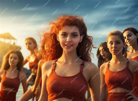 A Group Of Young Women In Swimsuits Premium Ai Generated Image
