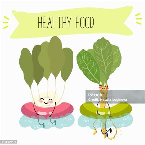 벡터 일러스트레이션 재미 있는 만화 캐릭터 양 고추 냉이 알 줄기 양배추 재미 있고 건강한 음식 비타민 귀여운 얼굴 음식 재료