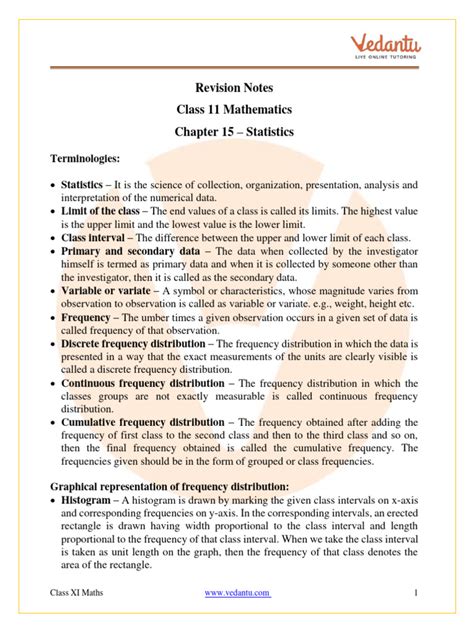 Statistics Class 11 Notes Cbse Maths Chapter 15 Pdf Download Free Pdf Mean Mode Statistics