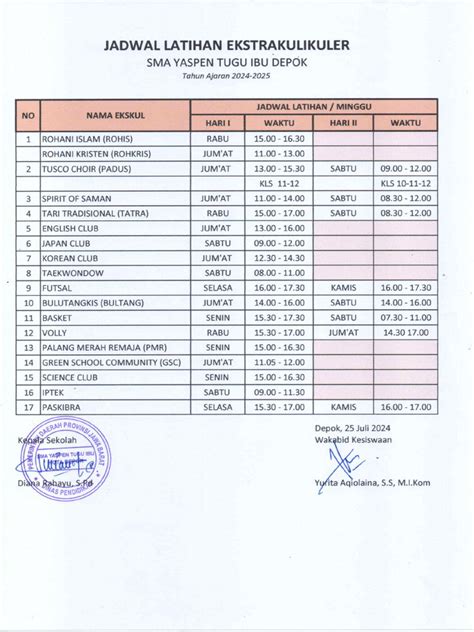 Jadwal Ekskul Pdf
