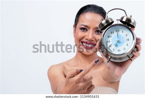 Sexy Woman Pointing Clock Smilingthe Conceptual Stock Photo Shutterstock