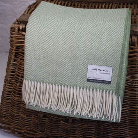 Green Large Herringbone Tweed Throw From The Mills