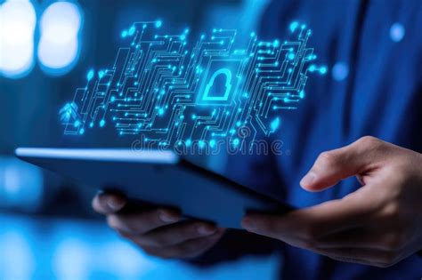 A Person Interacts With A Digital Tablet Showcasing A Futuristic Cybersecurity Interface With A
