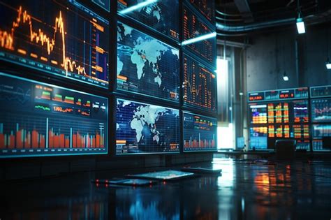 Premium Photo Trading Floor With Multiple Screens Displays Real Time